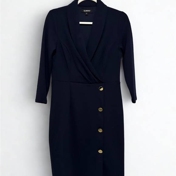 Glamour | Dresses | Glamour Blue Gold Buttoned Wrap Dress Vneck | Poshmark